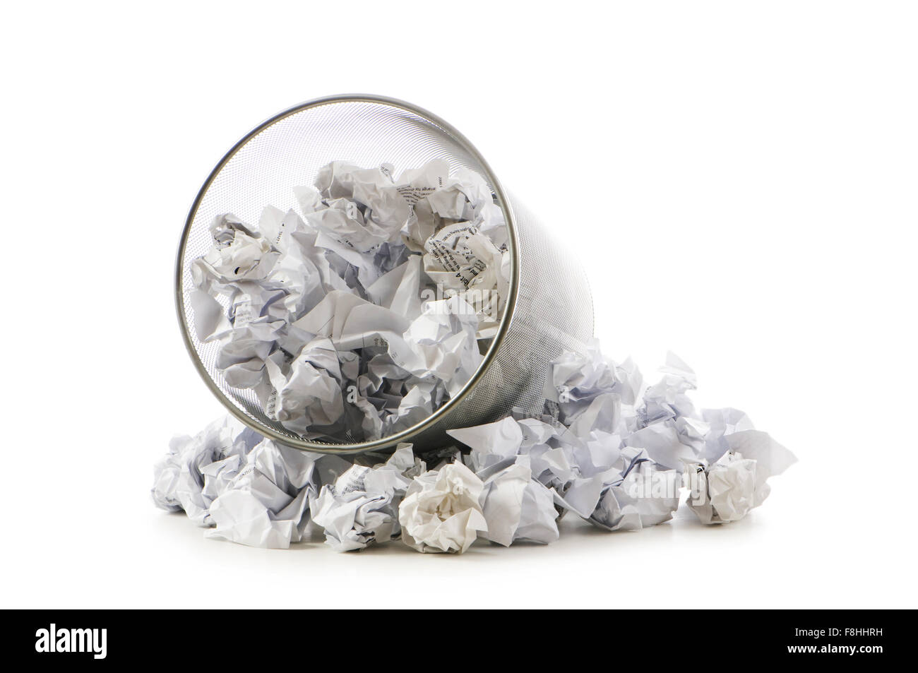 Garbage bin with paper waste isolated on white Stock Photo - Alamy