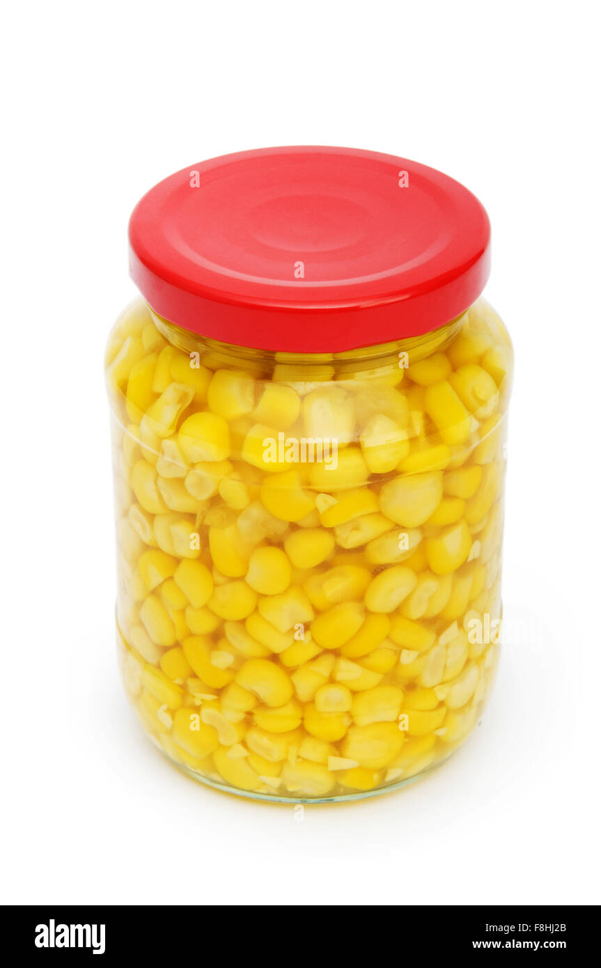 Sweet corn in glass jar isolated on white Stock Photo - Alamy