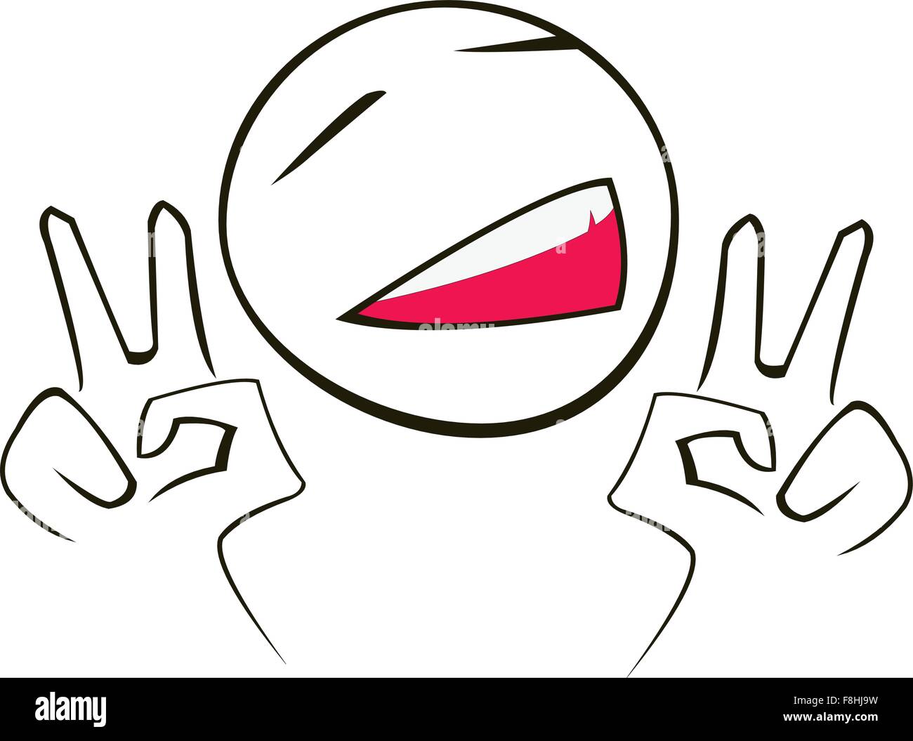 cartoon vetor image of smiling face and victory gesture, isolated on ...