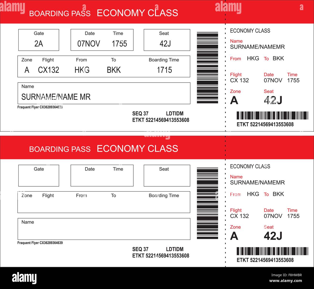 Airplane boarding pass bar code Stock Vector Images - Alamy
