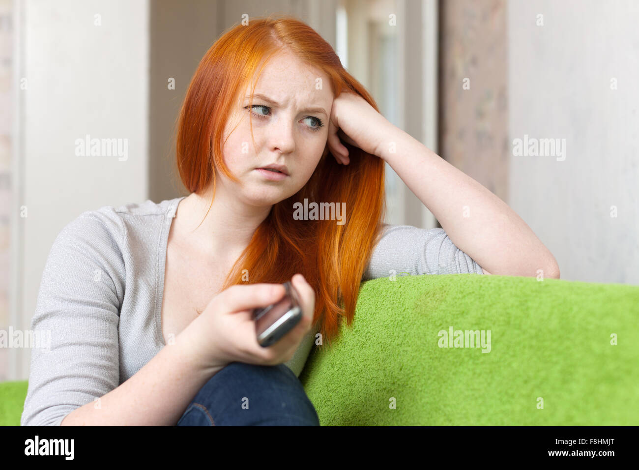 teenager girl having disappointment after phone call Stock Photo - Alamy