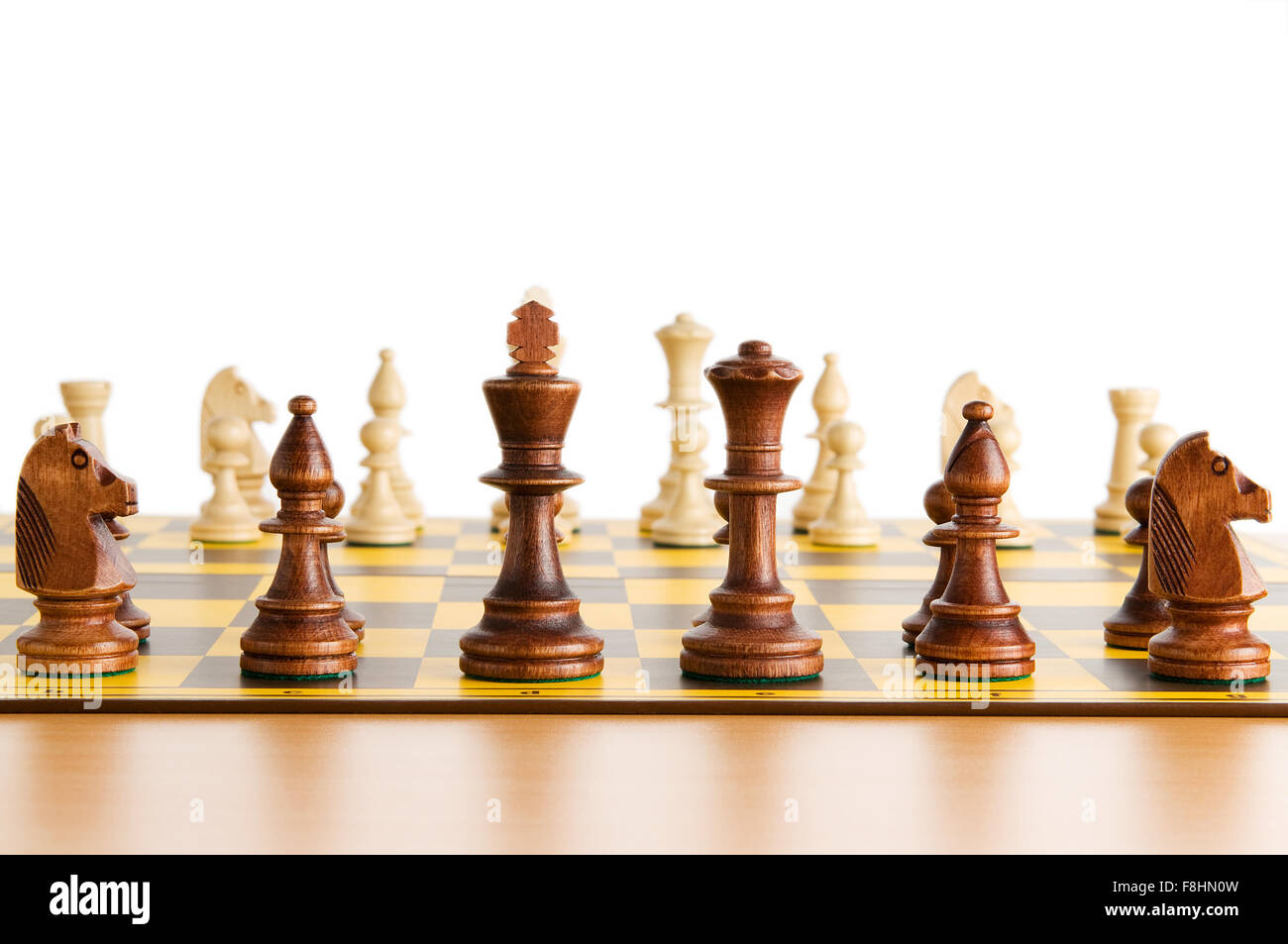 Set of chess figures on the playing board Stock Photo - Alamy
