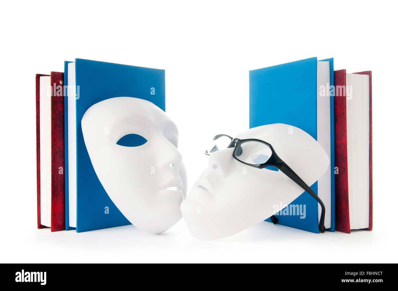 Reading concept with masks, books and glasses Stock Photo - Alamy