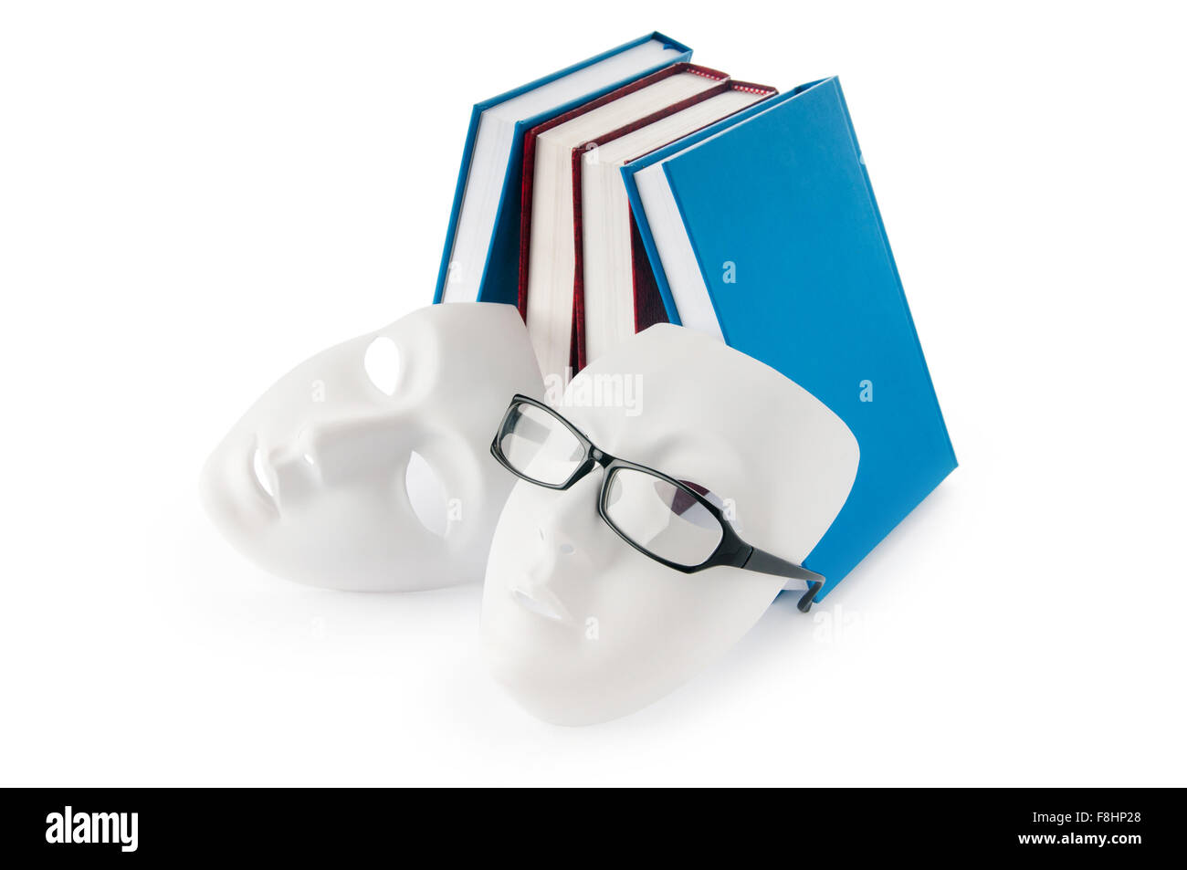 Reading concept with masks, books and glasses Stock Photo - Alamy