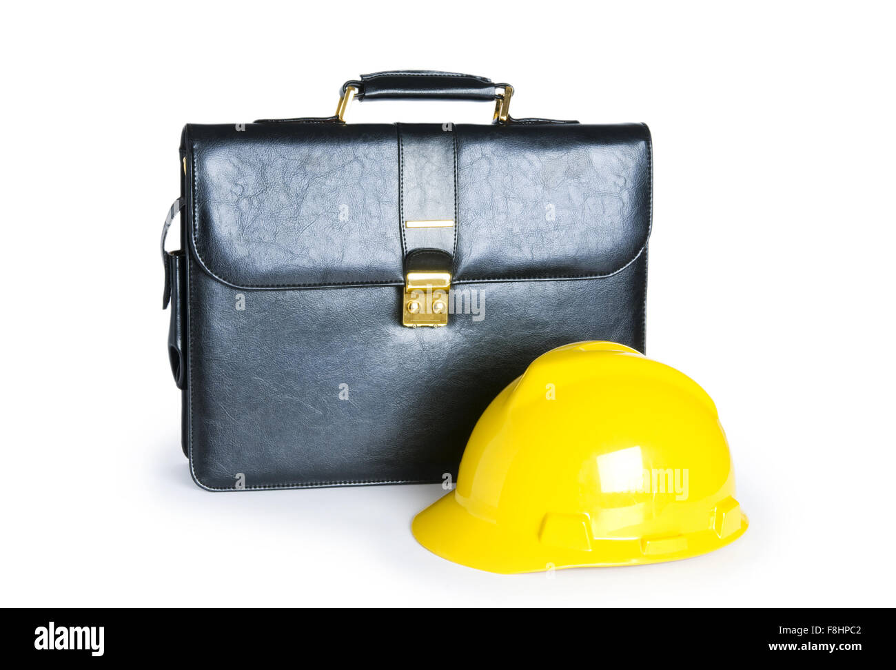 Construction concept - case and hard hat isolated on white Stock Photo ...