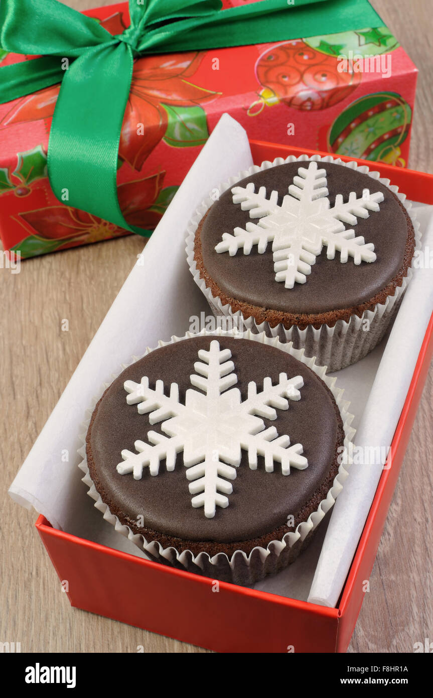 Chocolate Christmas Muffins decorated with marzipan pearl snowflake ...
