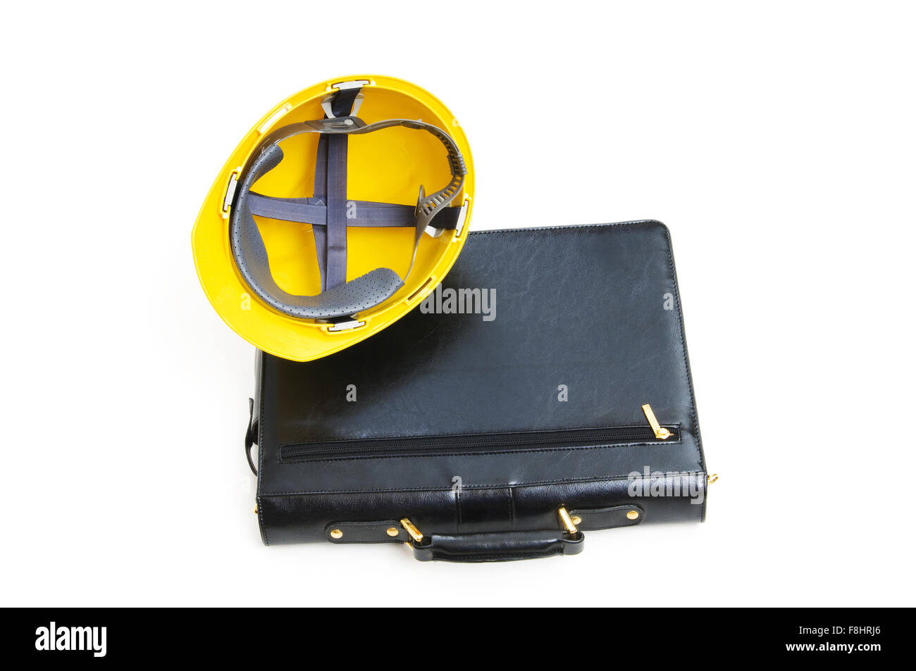 Construction concept - case and hard hat isolated on white Stock Photo ...