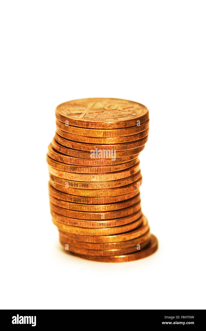 Stack of coins isolated on the white Stock Photo - Alamy