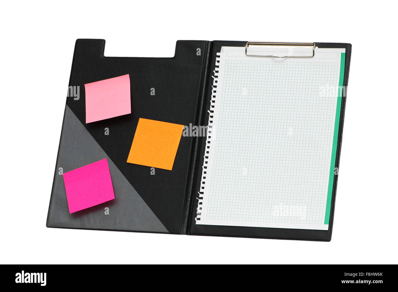 Open binder with sticky notes isolated on white Stock Photo - Alamy