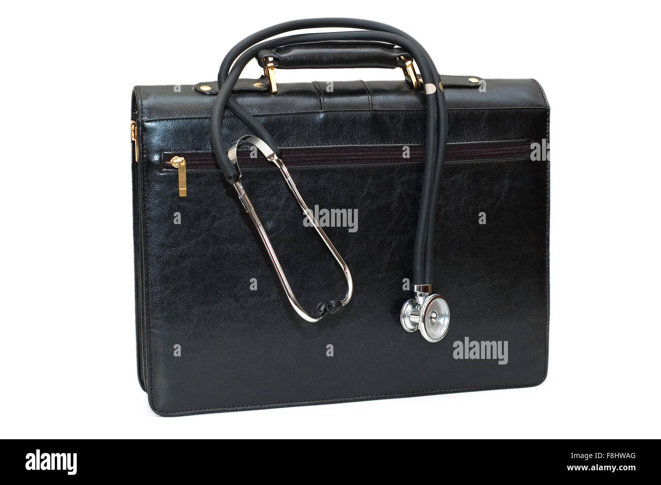 Doctors' case with stethoscope isolated on white Stock Photo - Alamy