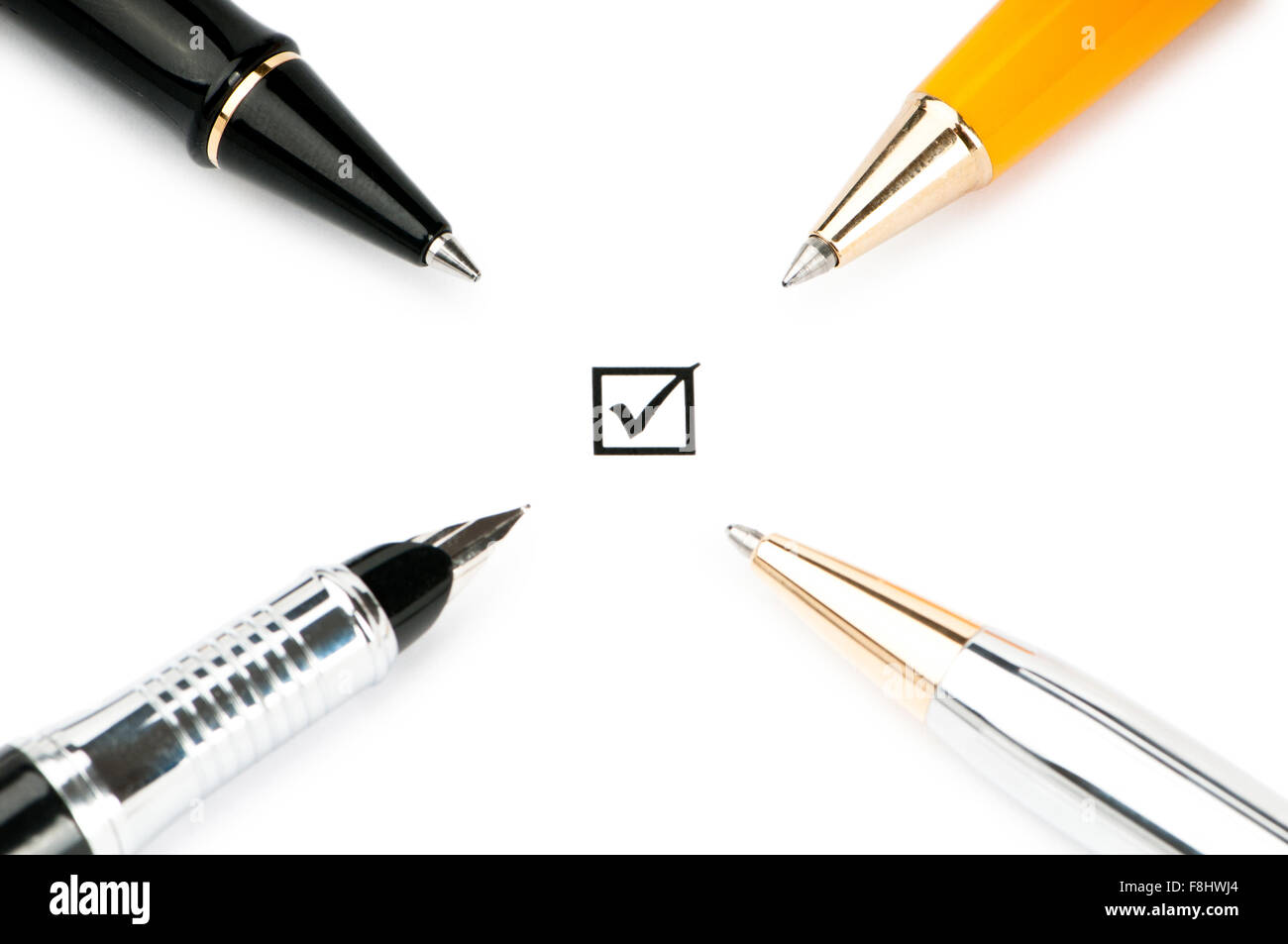 Pen and tick boxes with Yes and No options Stock Photo - Alamy