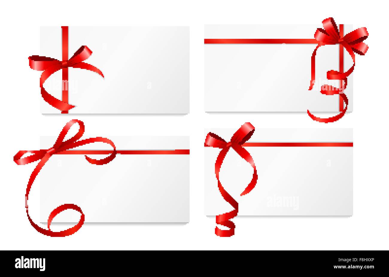 Gift Card with Red Ribbon and Bow Set. Vector illustration Stock Vector ...