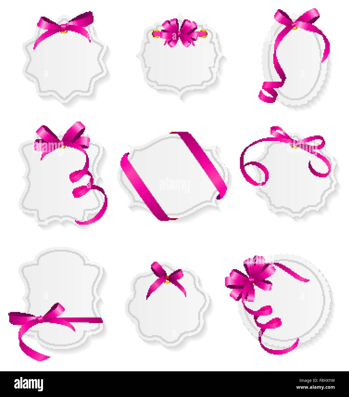 Card with Pink Ribbon and Bow Set. Vector illustration Stock Vector ...