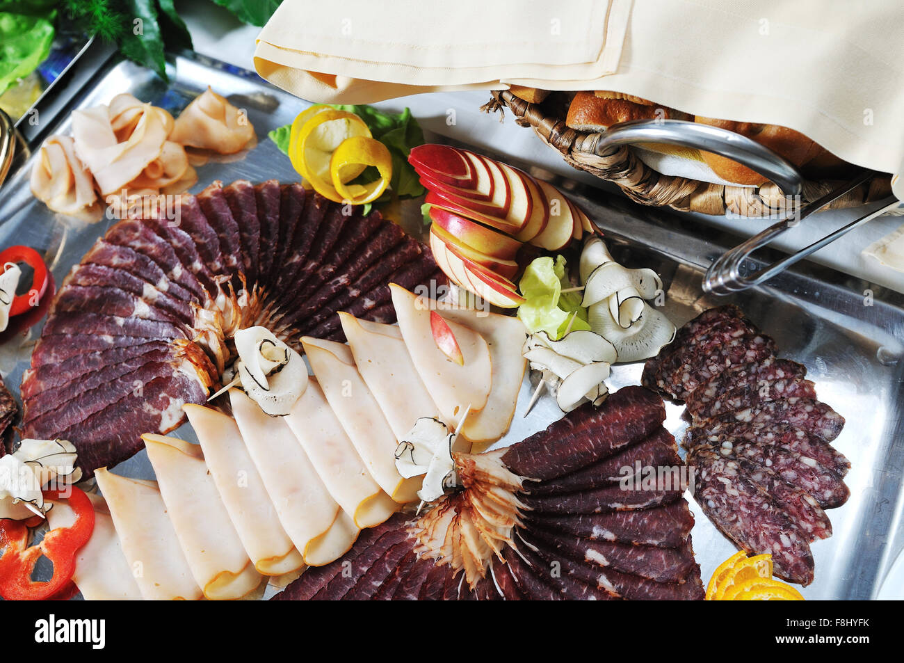 buffet catering food arangement on table Stock Photo - Alamy