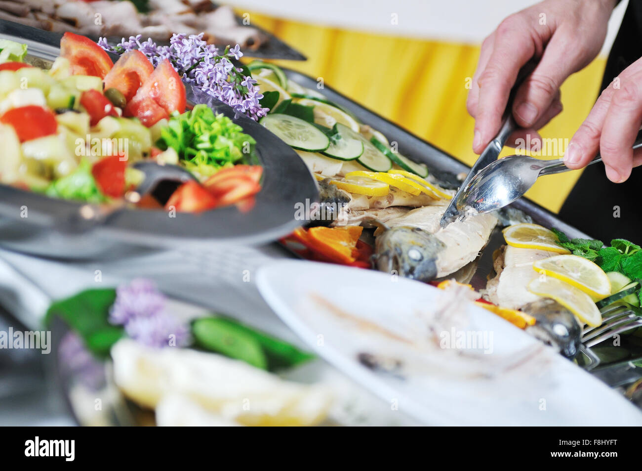 catering buffet food party preparation man Stock Photo - Alamy