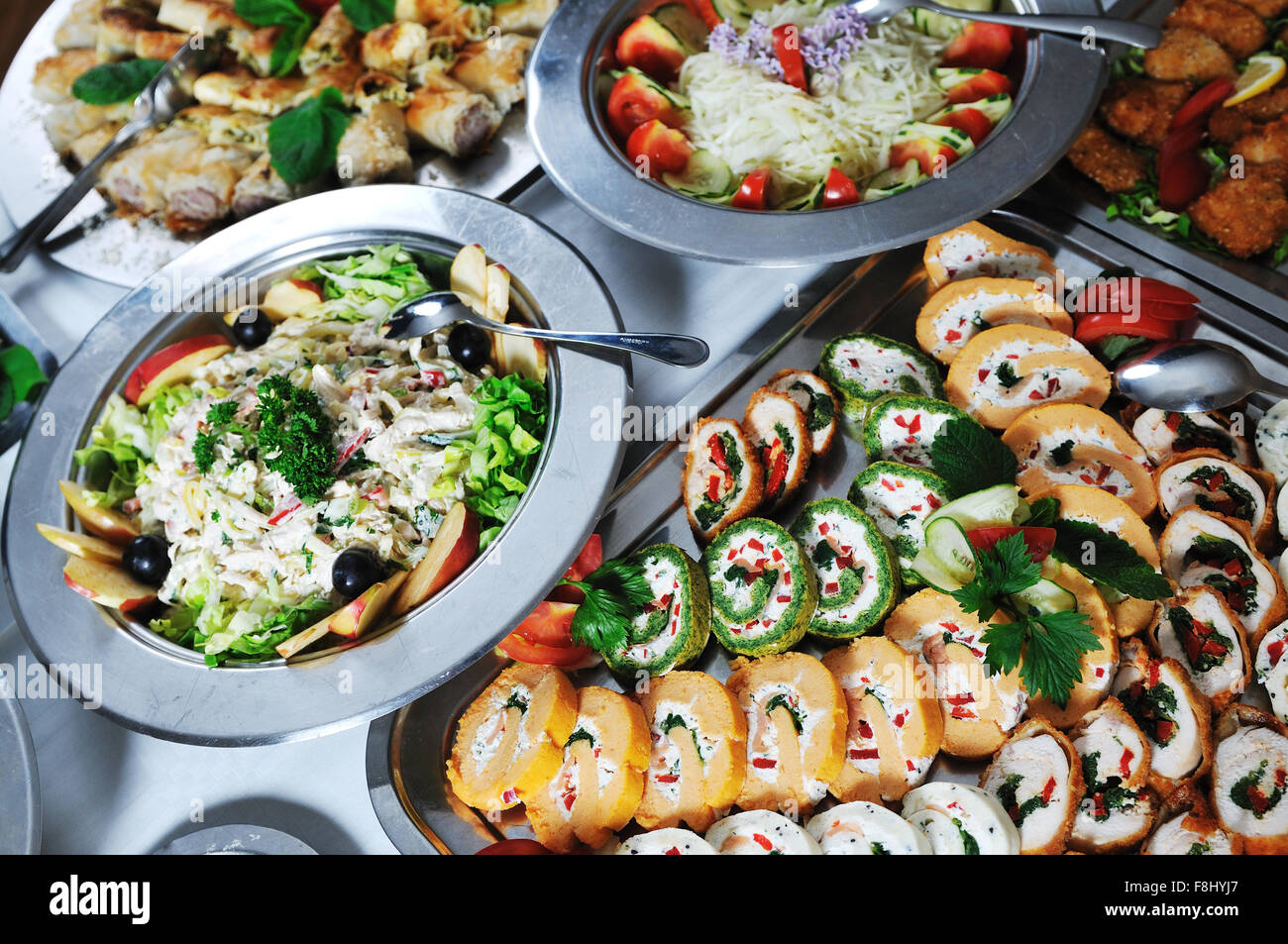 buffet catering food arangement on table Stock Photo - Alamy