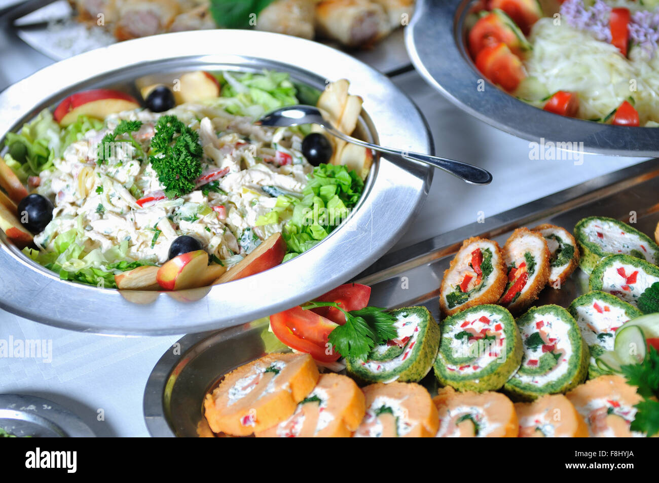 buffet catering food arangement on table Stock Photo - Alamy