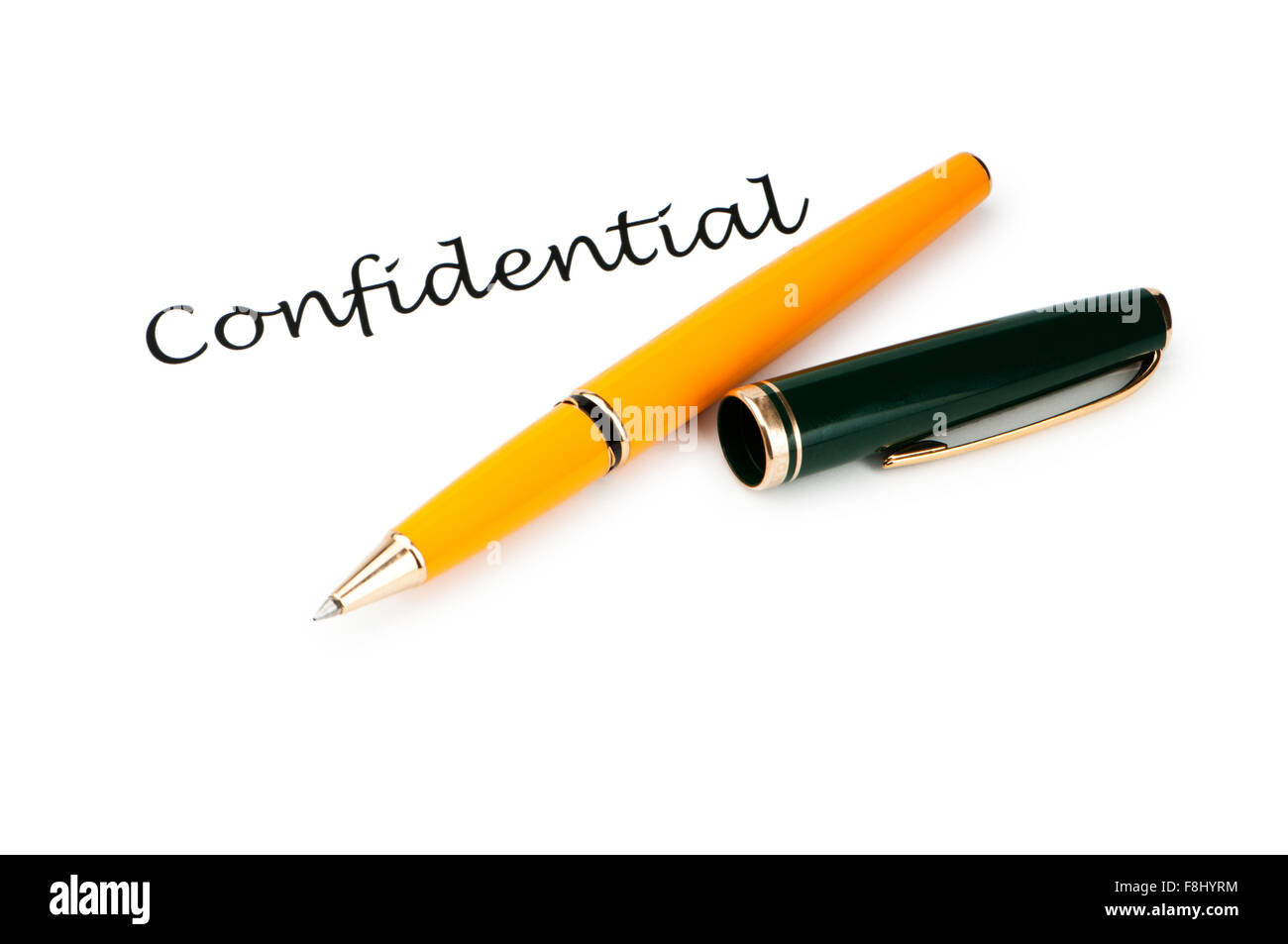 Pen and confidential message on white Stock Photo - Alamy