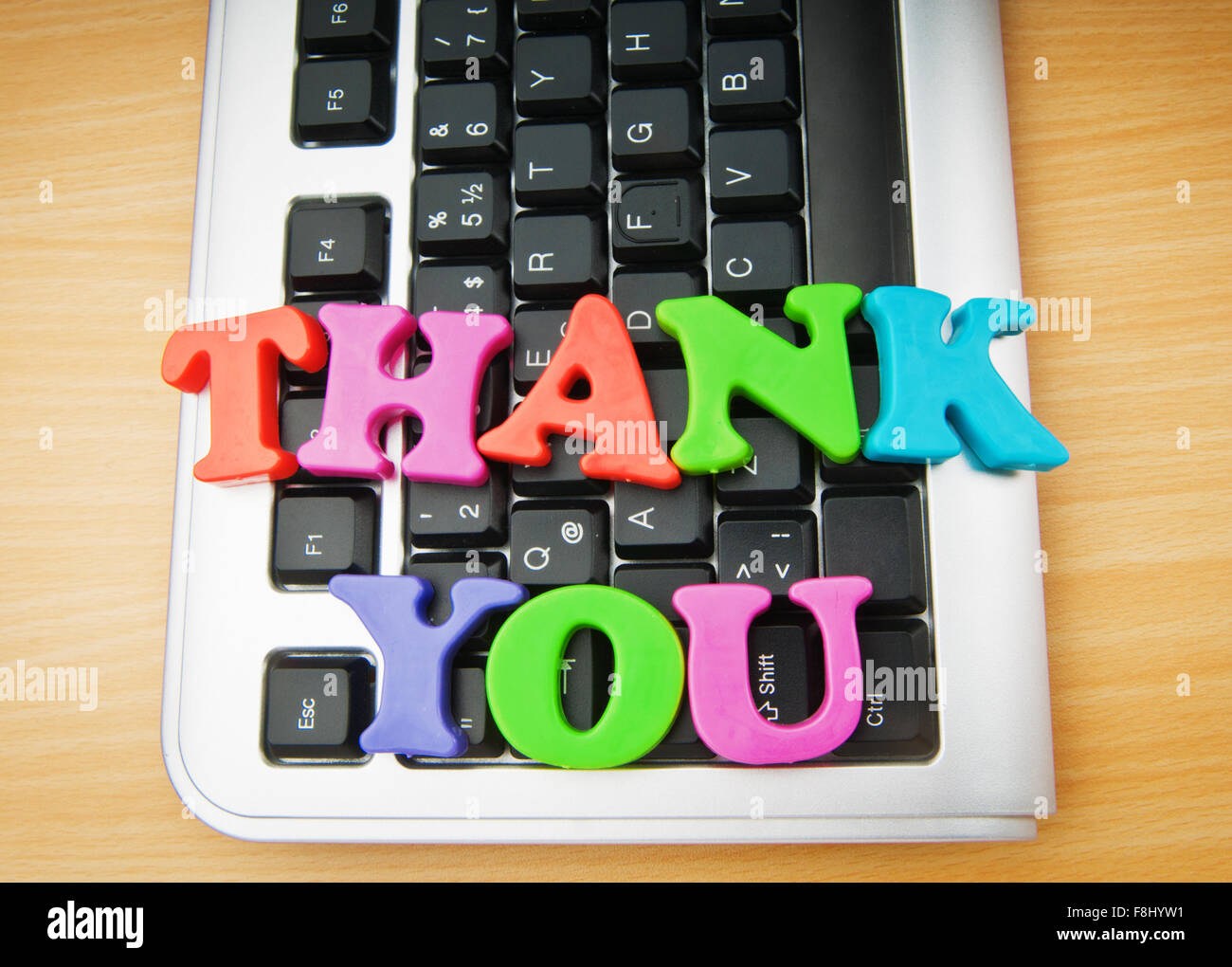Thank you message on the keyboard Stock Photo - Alamy