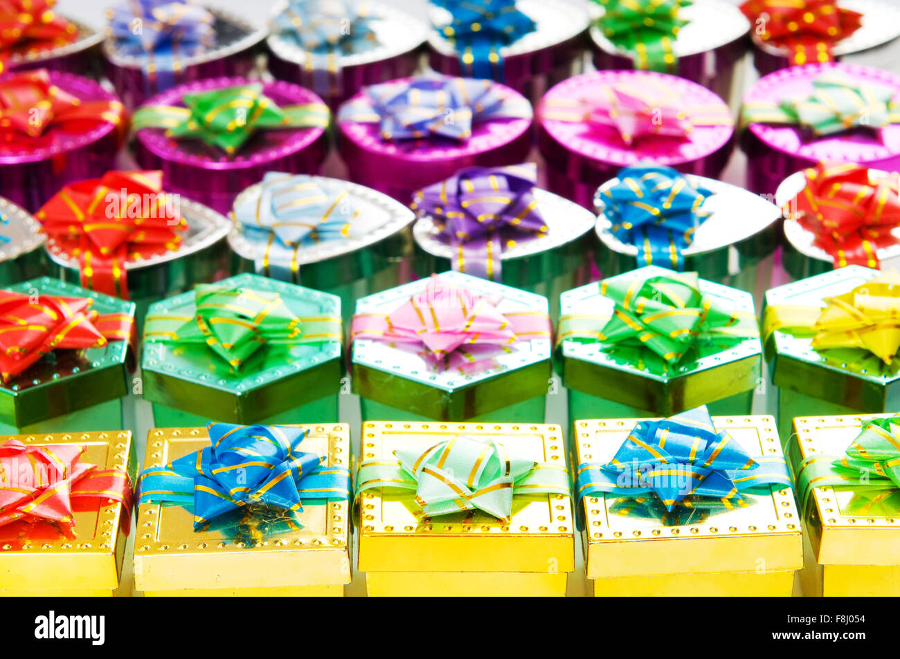 Many colourful gift boxes Stock Photo - Alamy