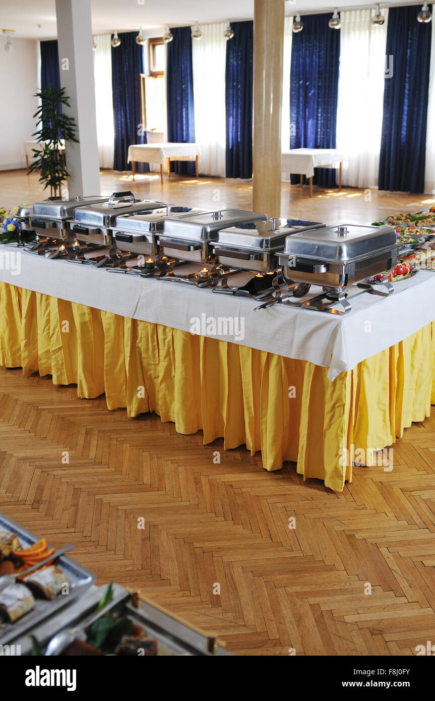 buffet catering food arangement on table Stock Photo - Alamy