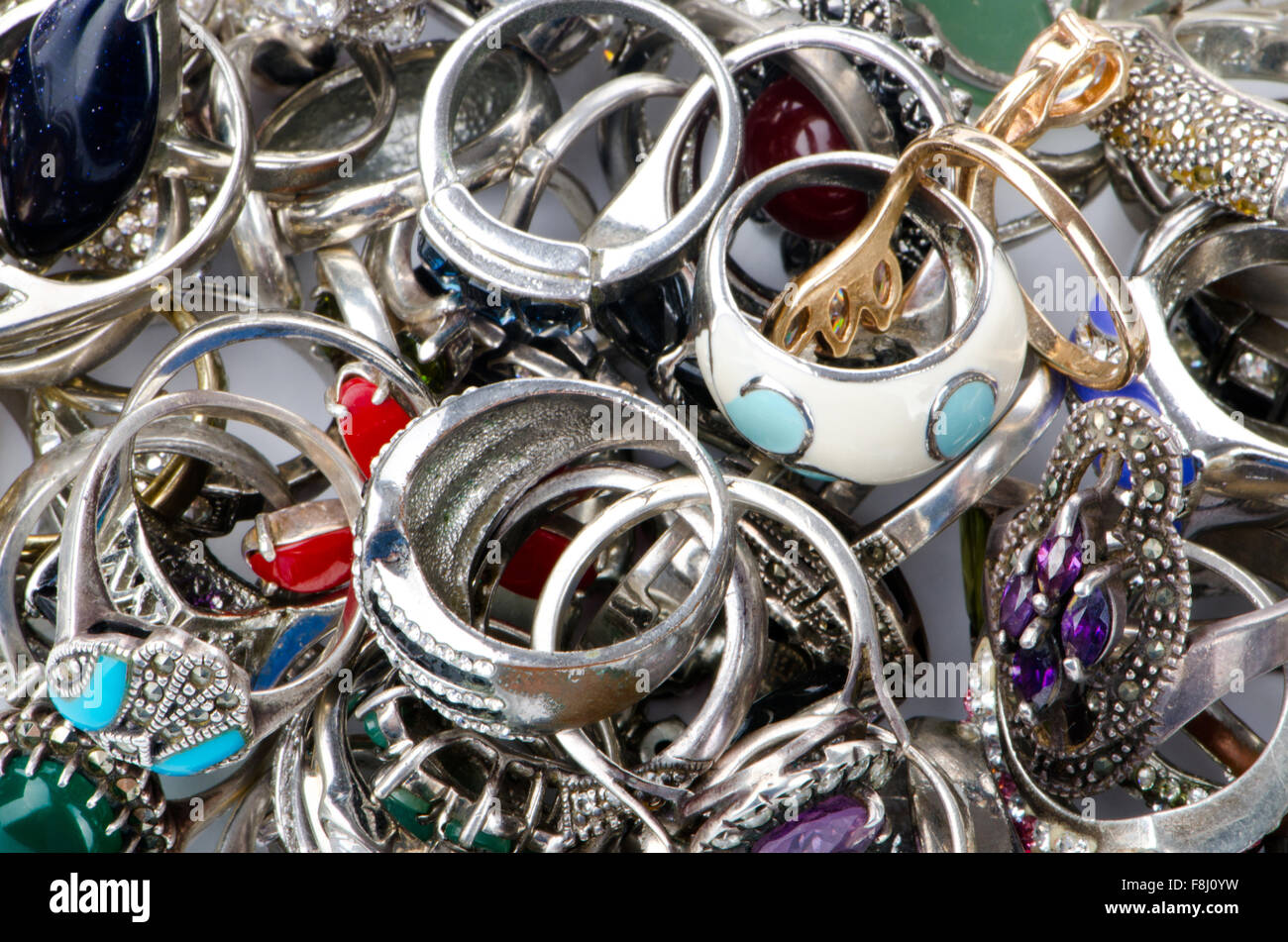 Selection of many precious rings Stock Photo - Alamy