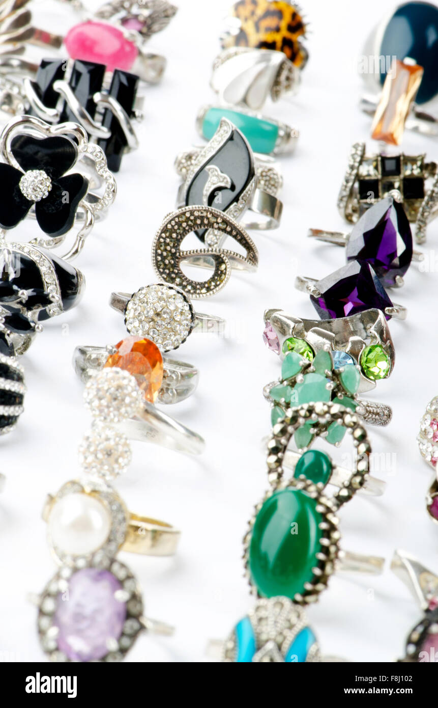 Selection of many precious rings Stock Photo - Alamy