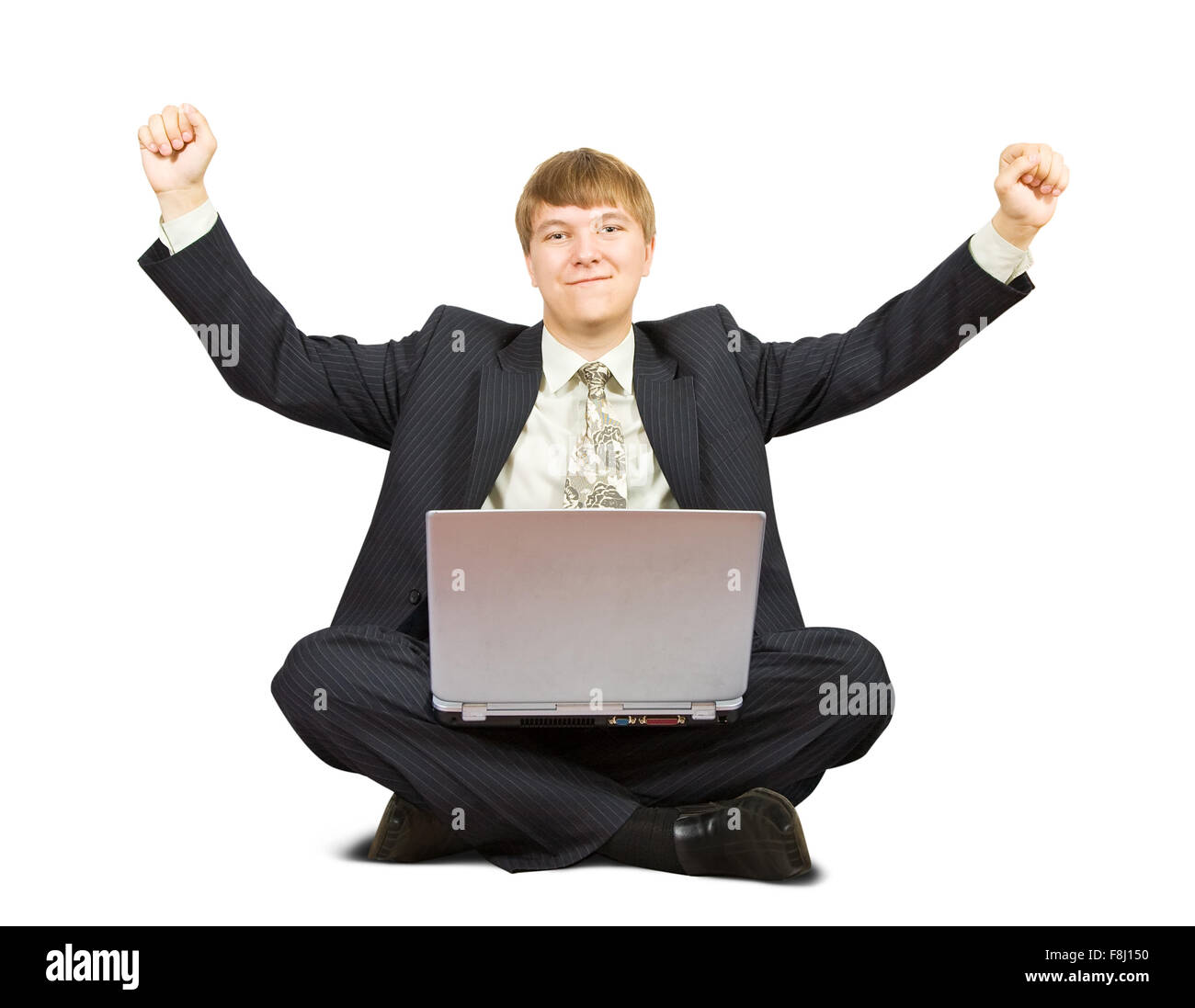 happy man with laptop. Isolated over white background Stock Photo - Alamy