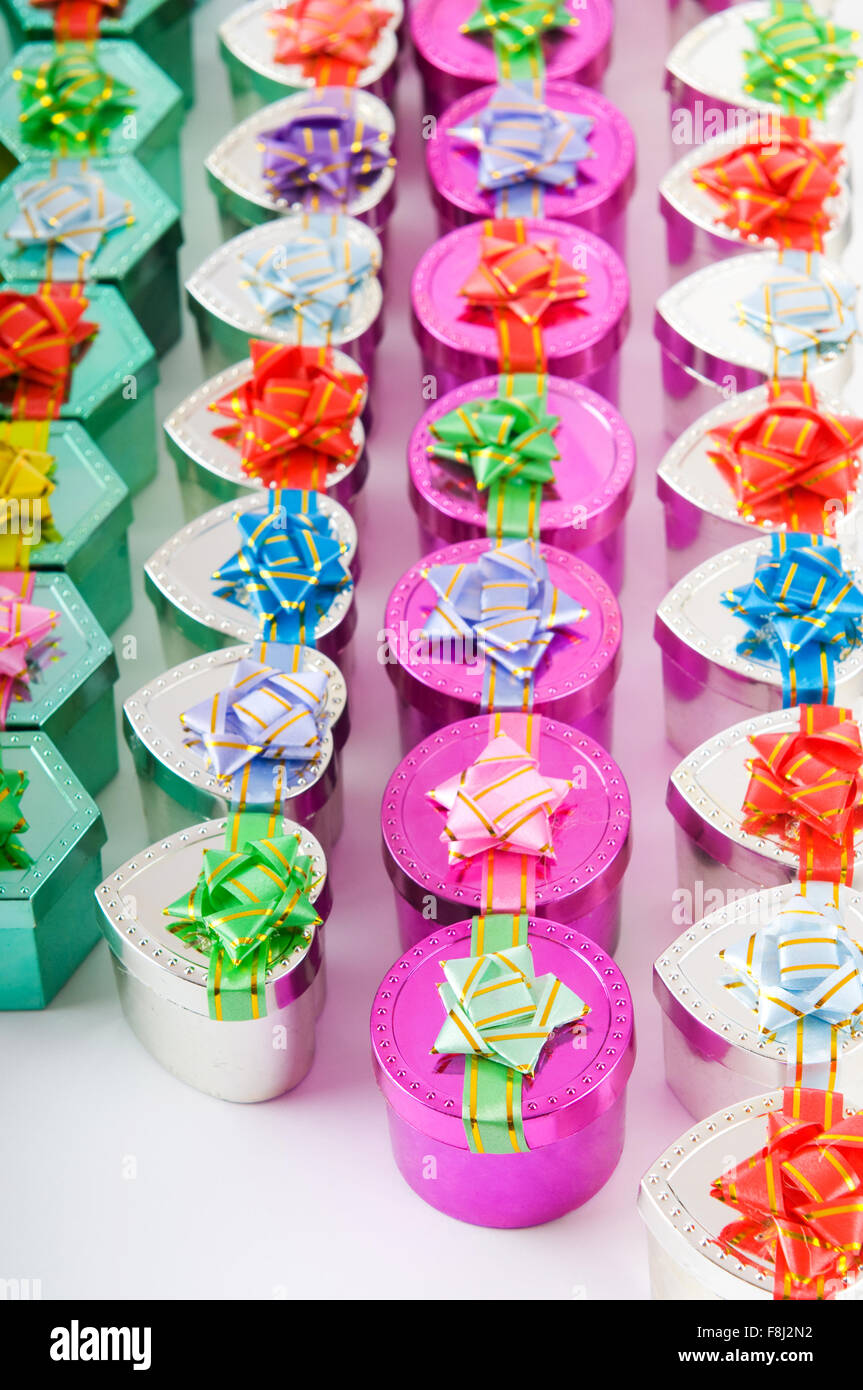 Many colourful gift boxes Stock Photo - Alamy