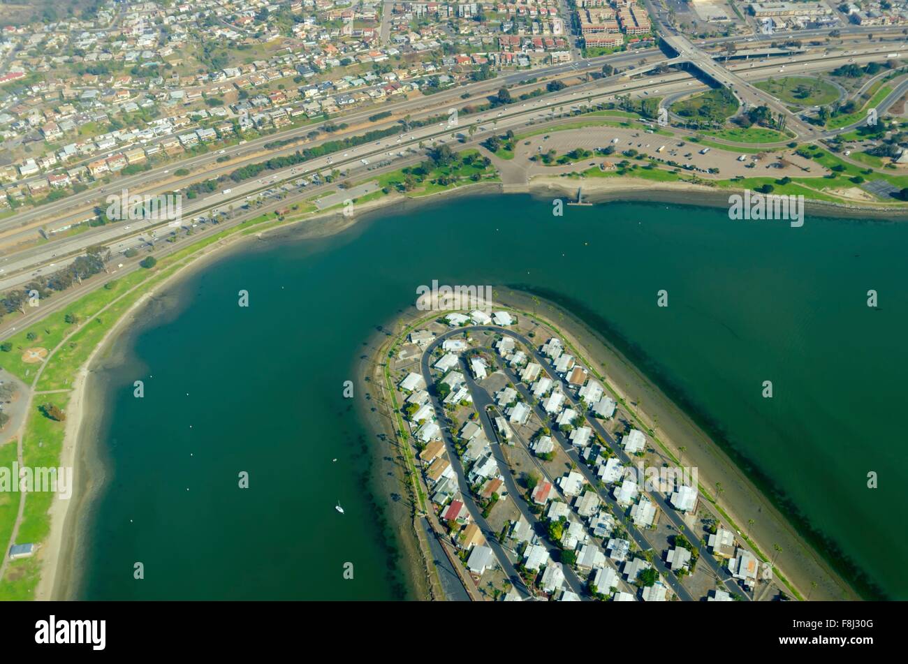 An aerial view of San Diego Mission Bay in southen California, United ...