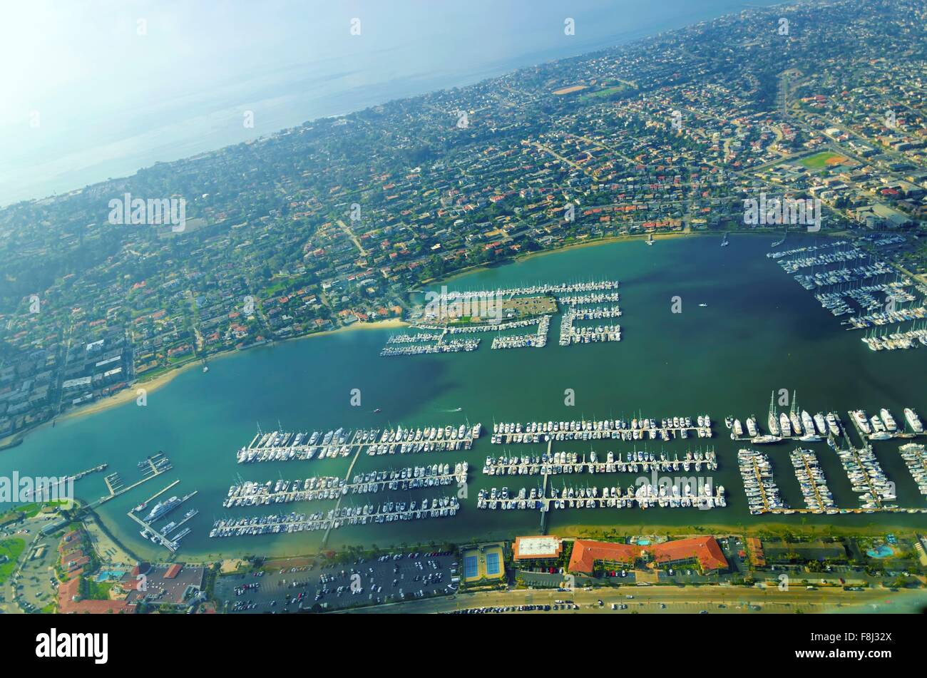 Aerial view of the Marina in Point Loma peninsula, San Diego, Southern ...