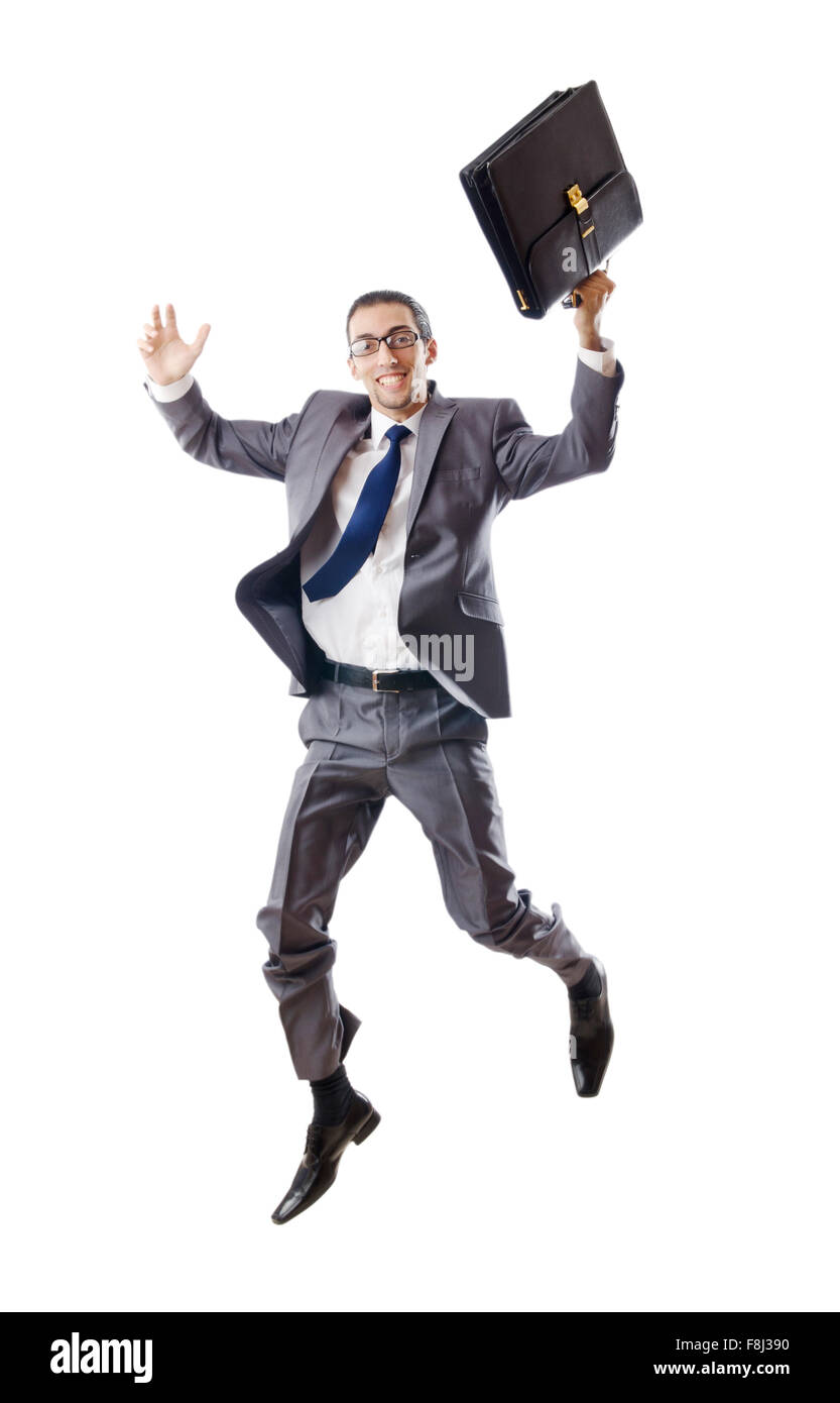 Jumping businessman isolated on white Stock Photo - Alamy