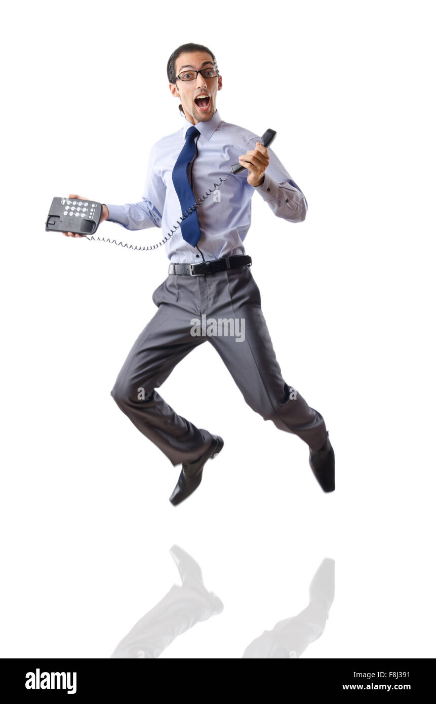 Jumping businessman isolated on white Stock Photo - Alamy