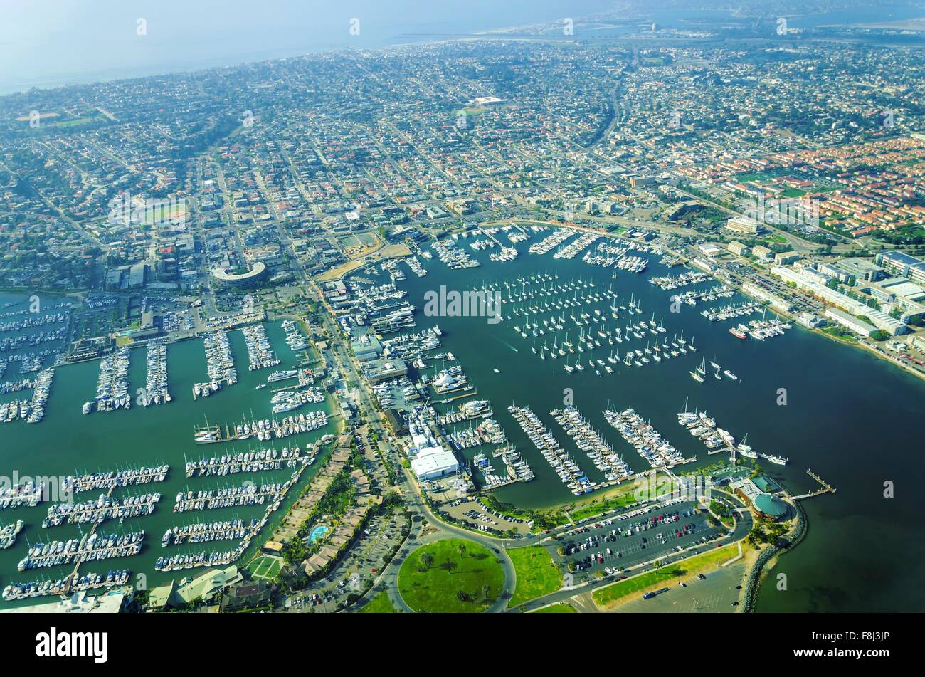 Aerial view of the Marina in Point Loma peninsula, San Diego, Southern ...