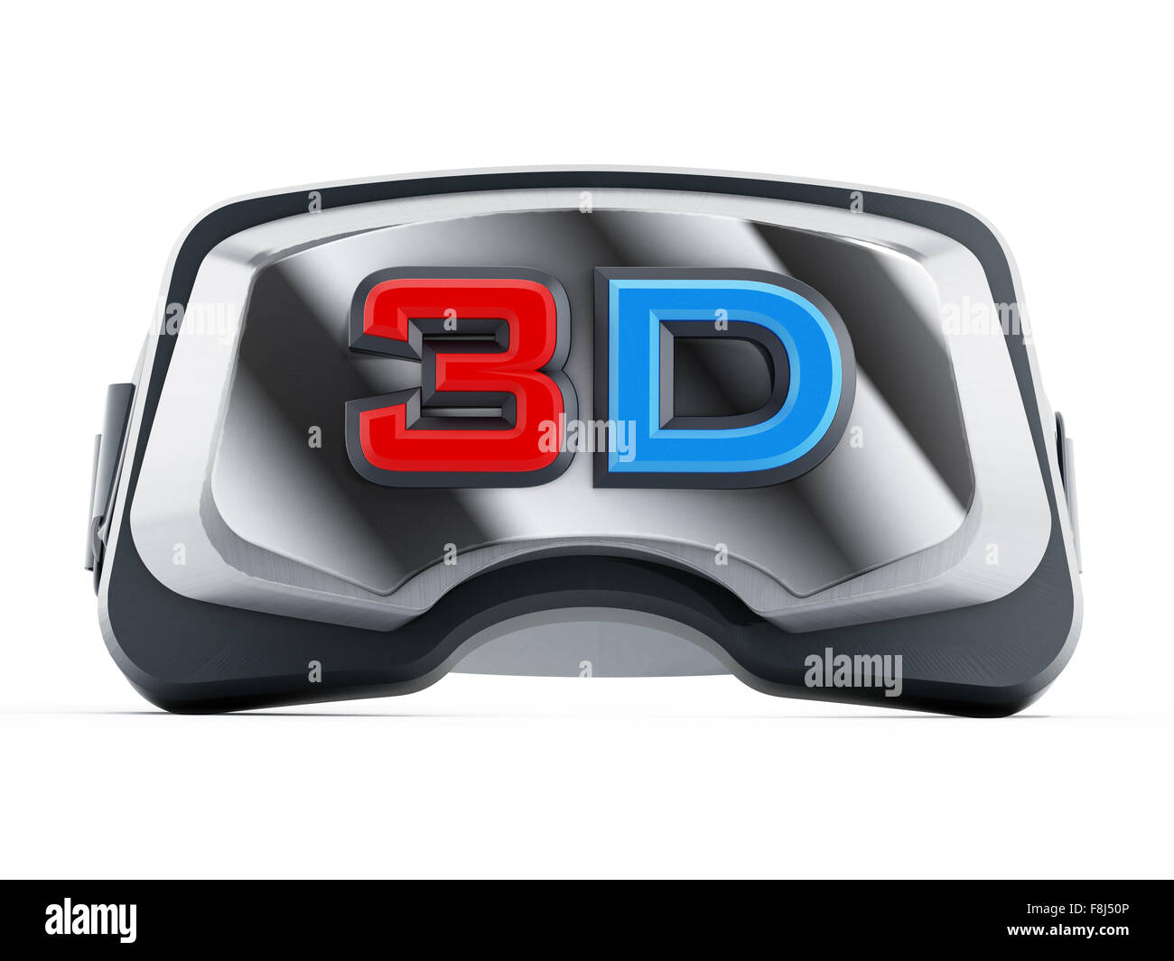 Virtual reality glasses with 3D text isolated on white background Stock ...