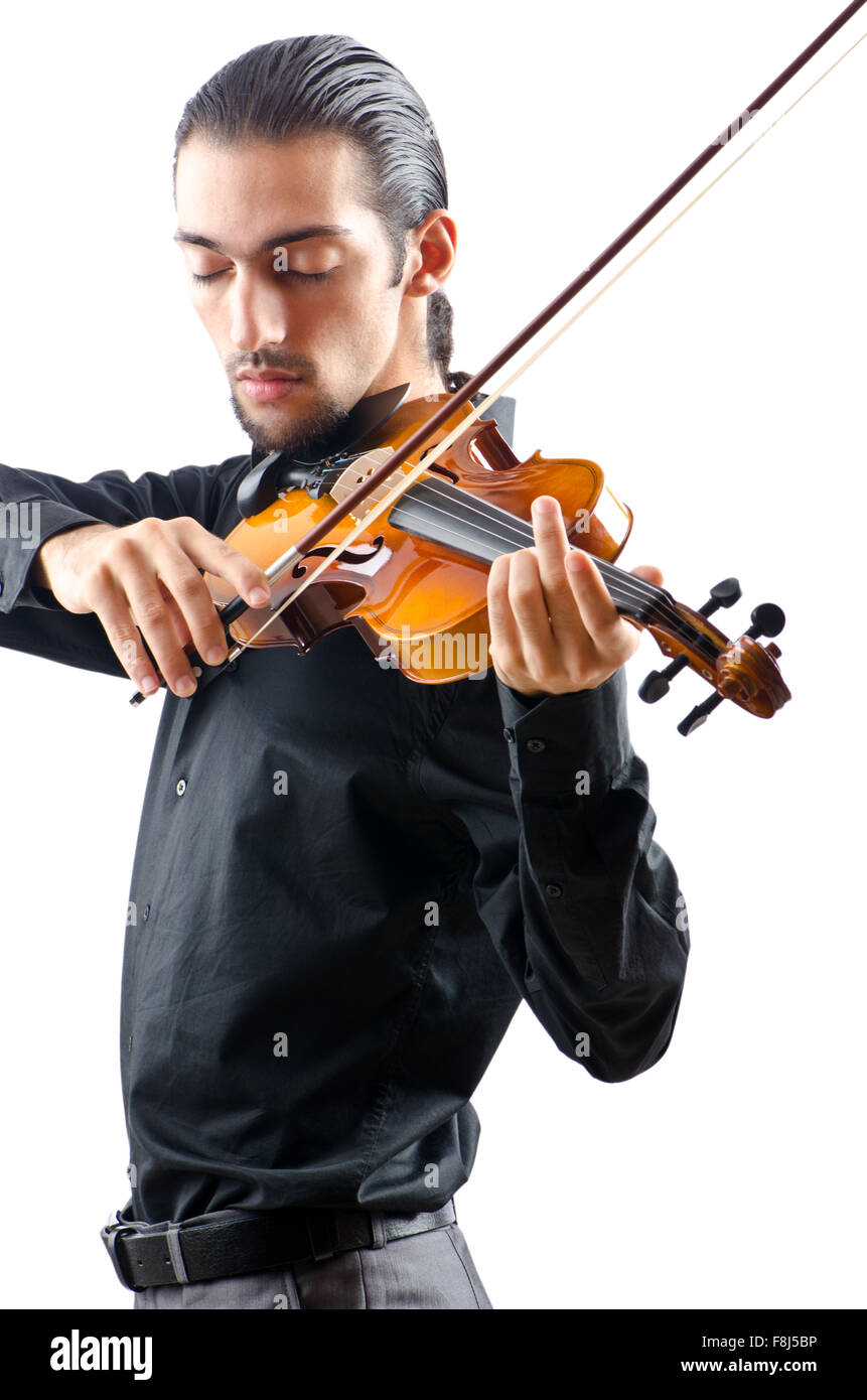 Violin player isolated on white Stock Photo - Alamy