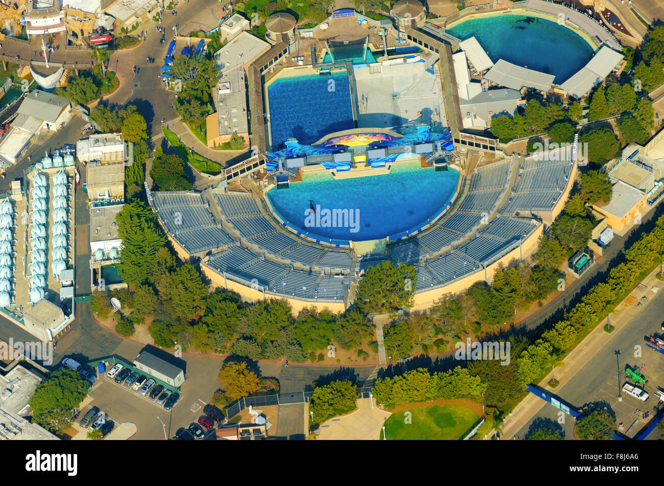 Aerial view of SeaWorld, a marine life theme park in San Diego Bay in ...
