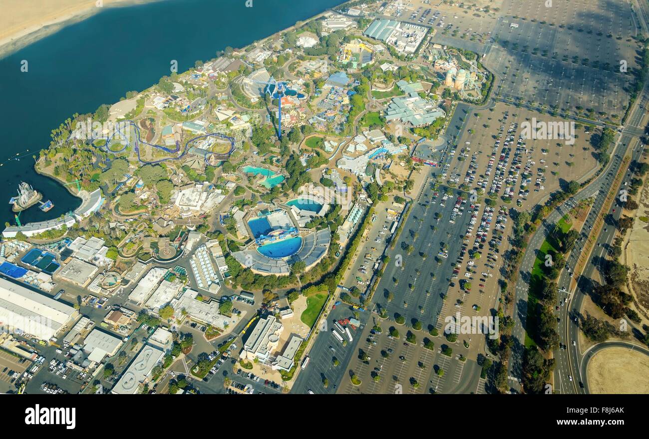 Aerial view of SeaWorld, a marine life theme park in San Diego Bay in ...