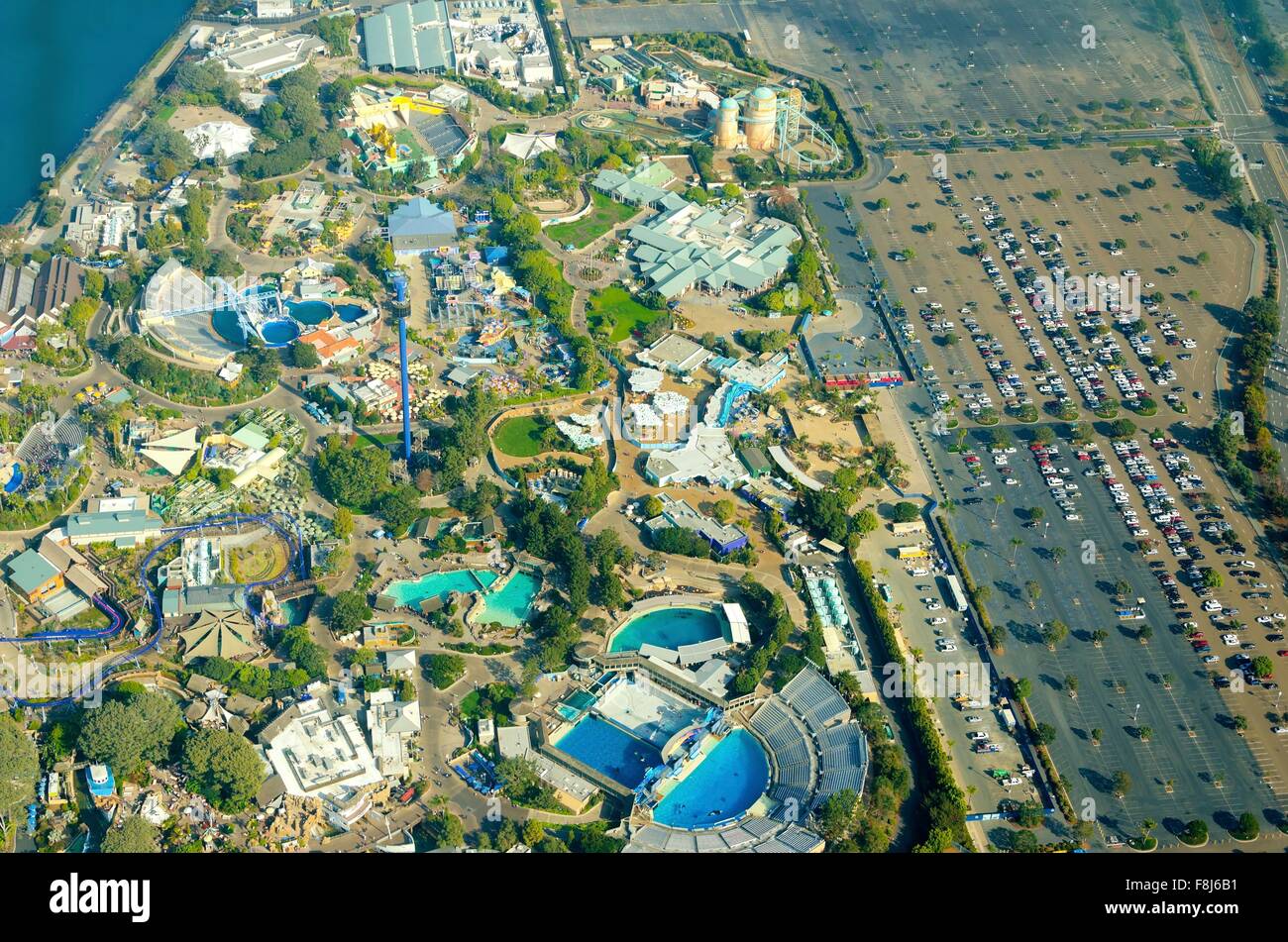 Aerial view of SeaWorld, a marine life theme park in San Diego Bay in ...