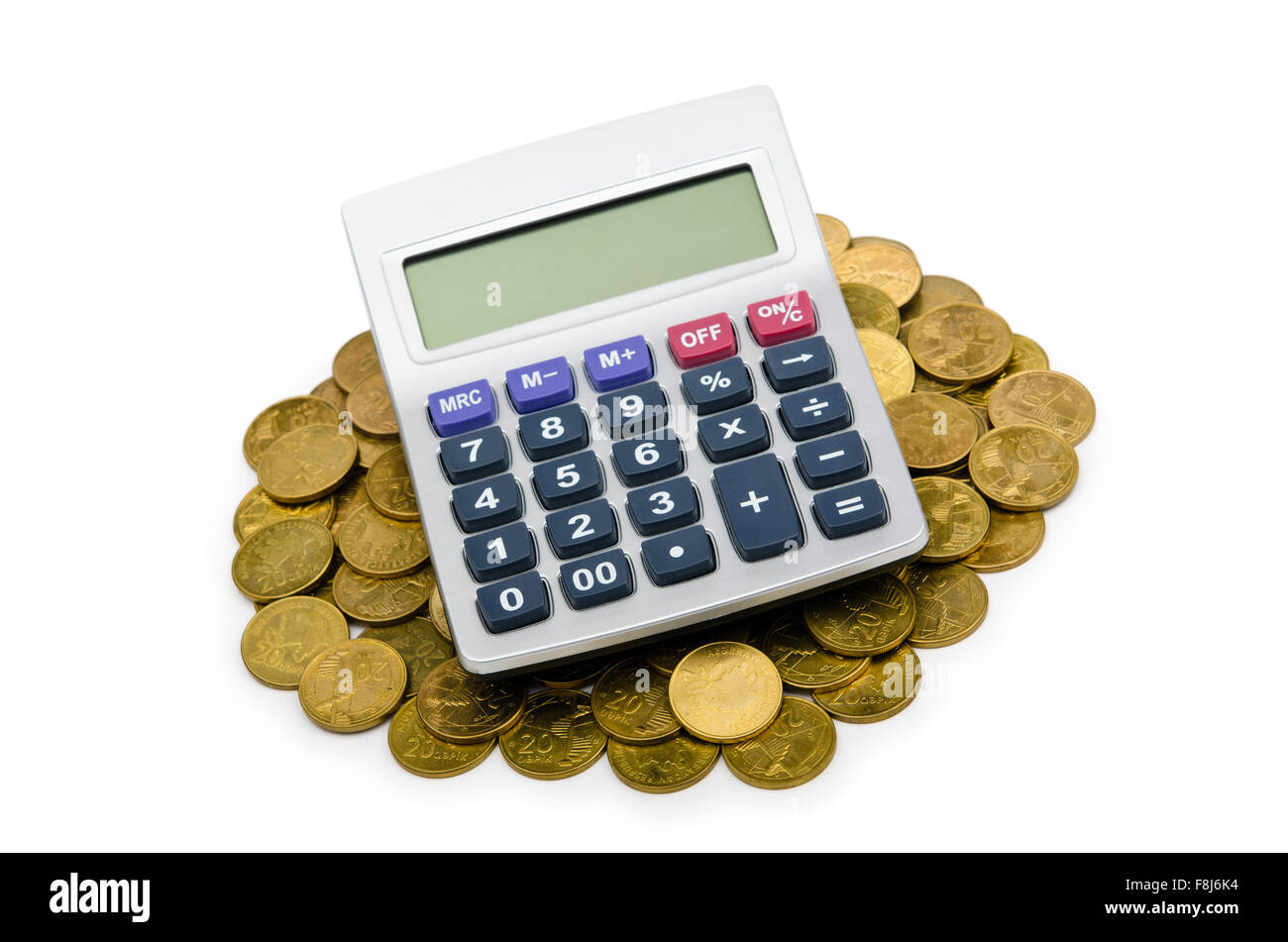 Calculator money cash pound coins Cut Out Stock Images & Pictures - Alamy