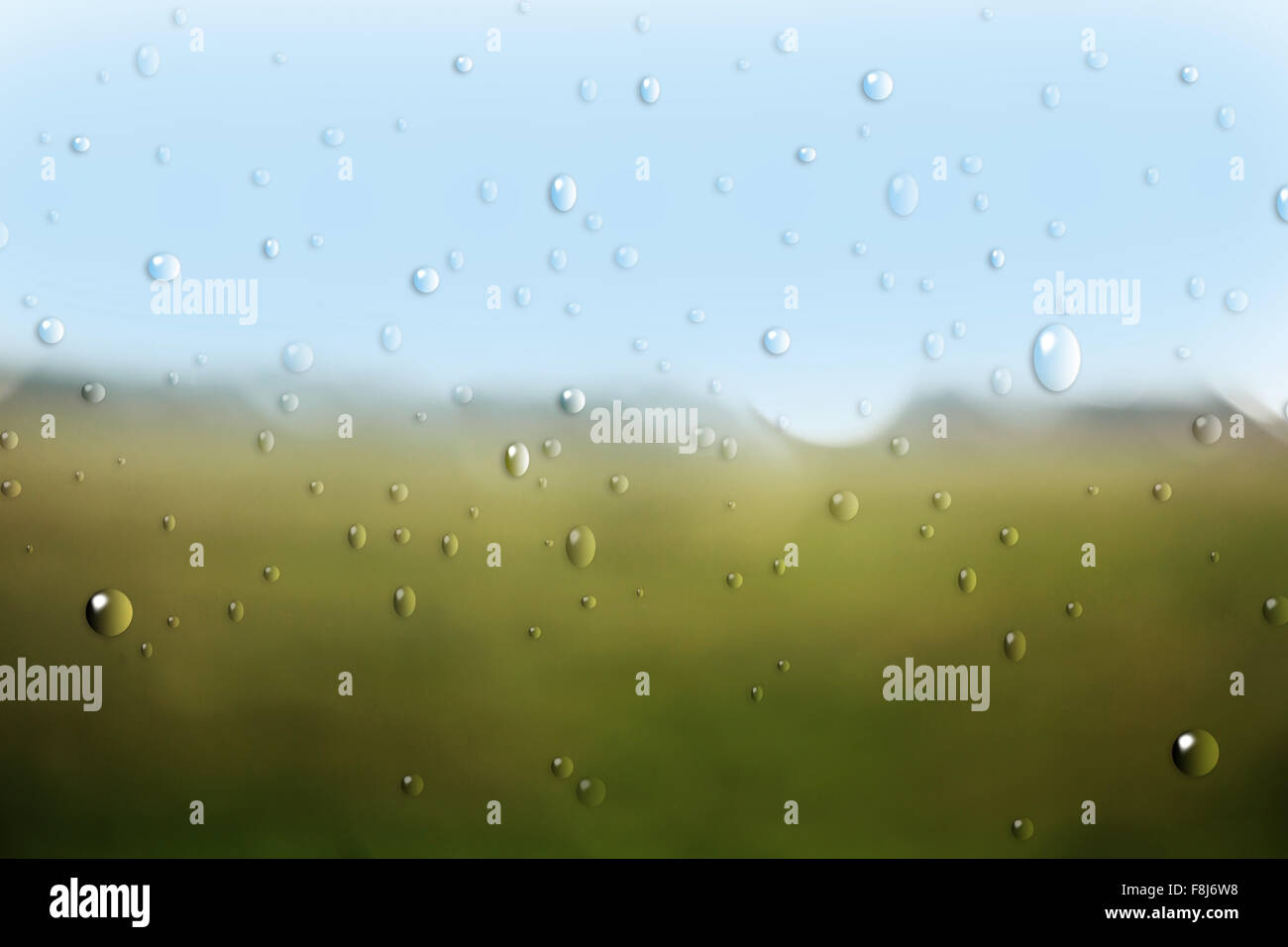 Rainy days. Nature through window with rain drops Stock Photo - Alamy
