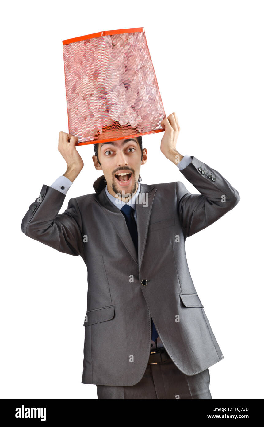 Man with lots of wasted paper Stock Photo - Alamy