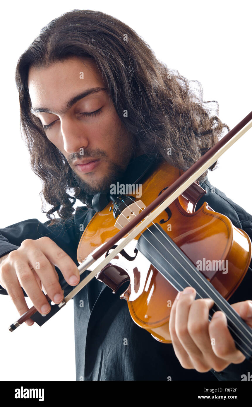 Violin player isolated on white Stock Photo - Alamy
