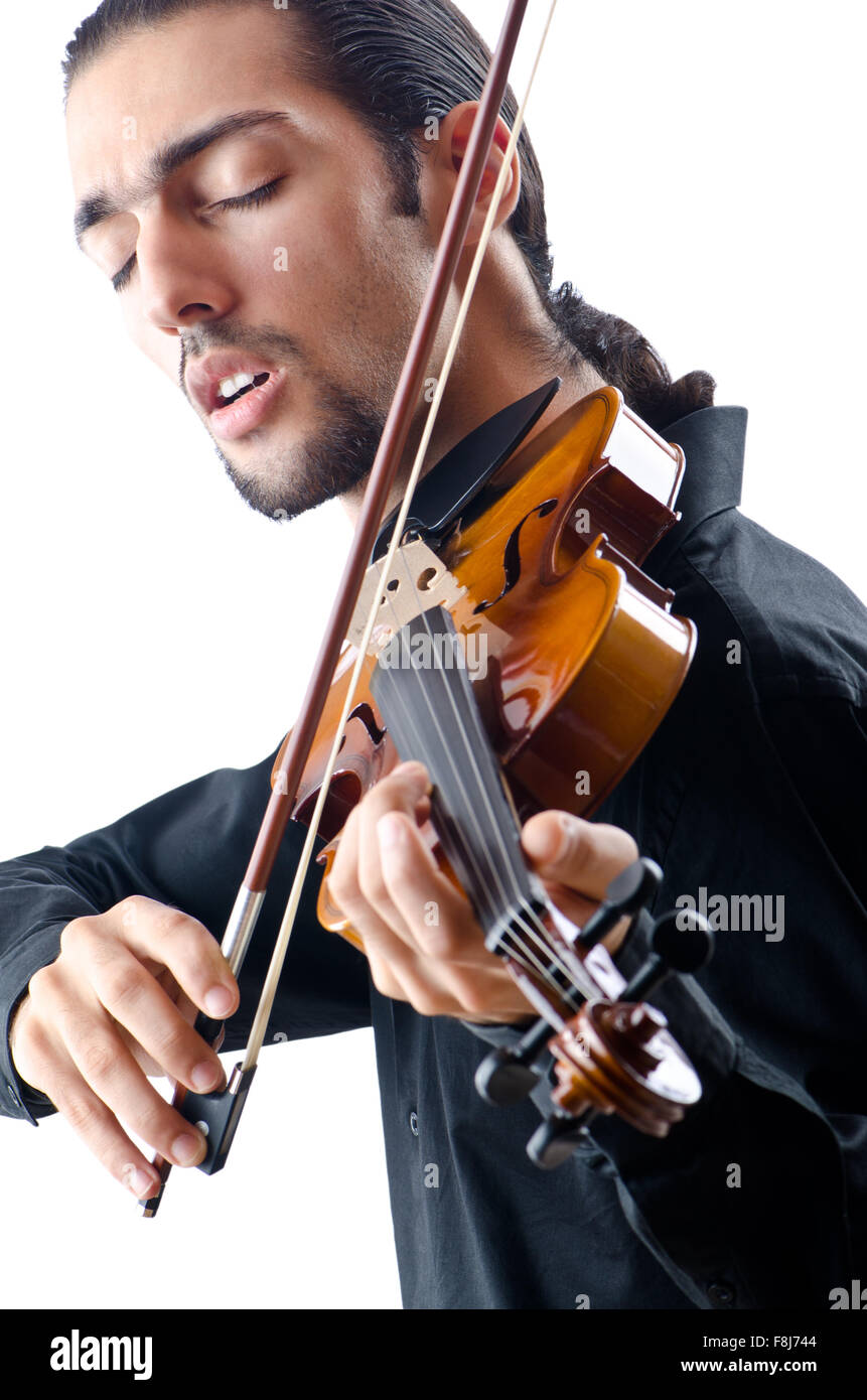 Violin player isolated on white Stock Photo - Alamy