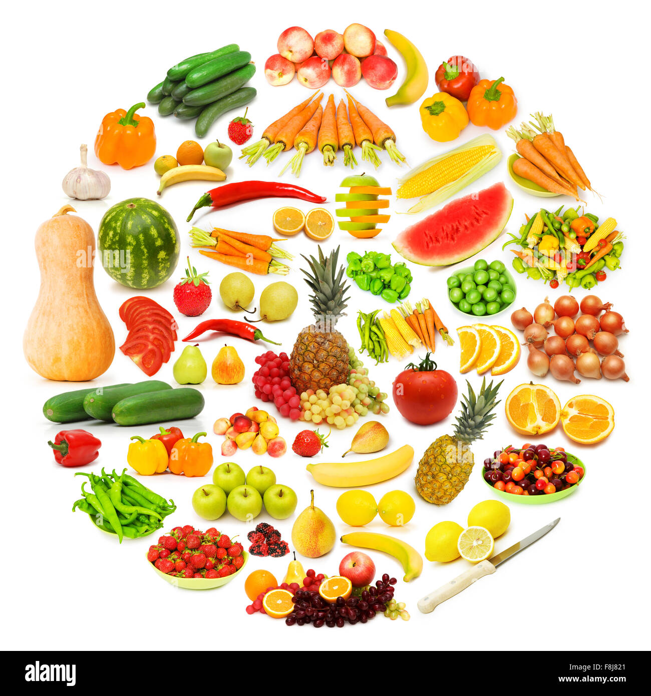 Circle with lots of food items Stock Photo - Alamy