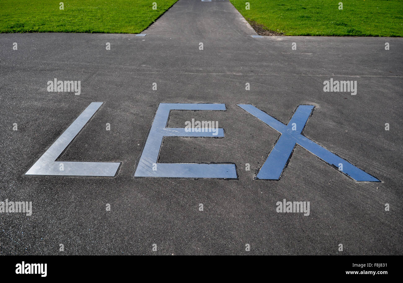 metal lettering LEX on the pavement on the promenade in front of hotel ...