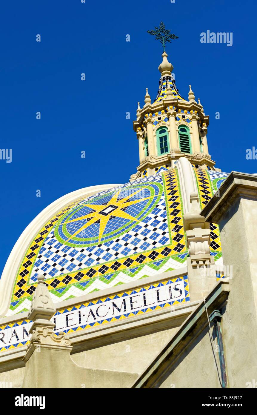 The mafnificent California bell tower and dome at the entrance of ...