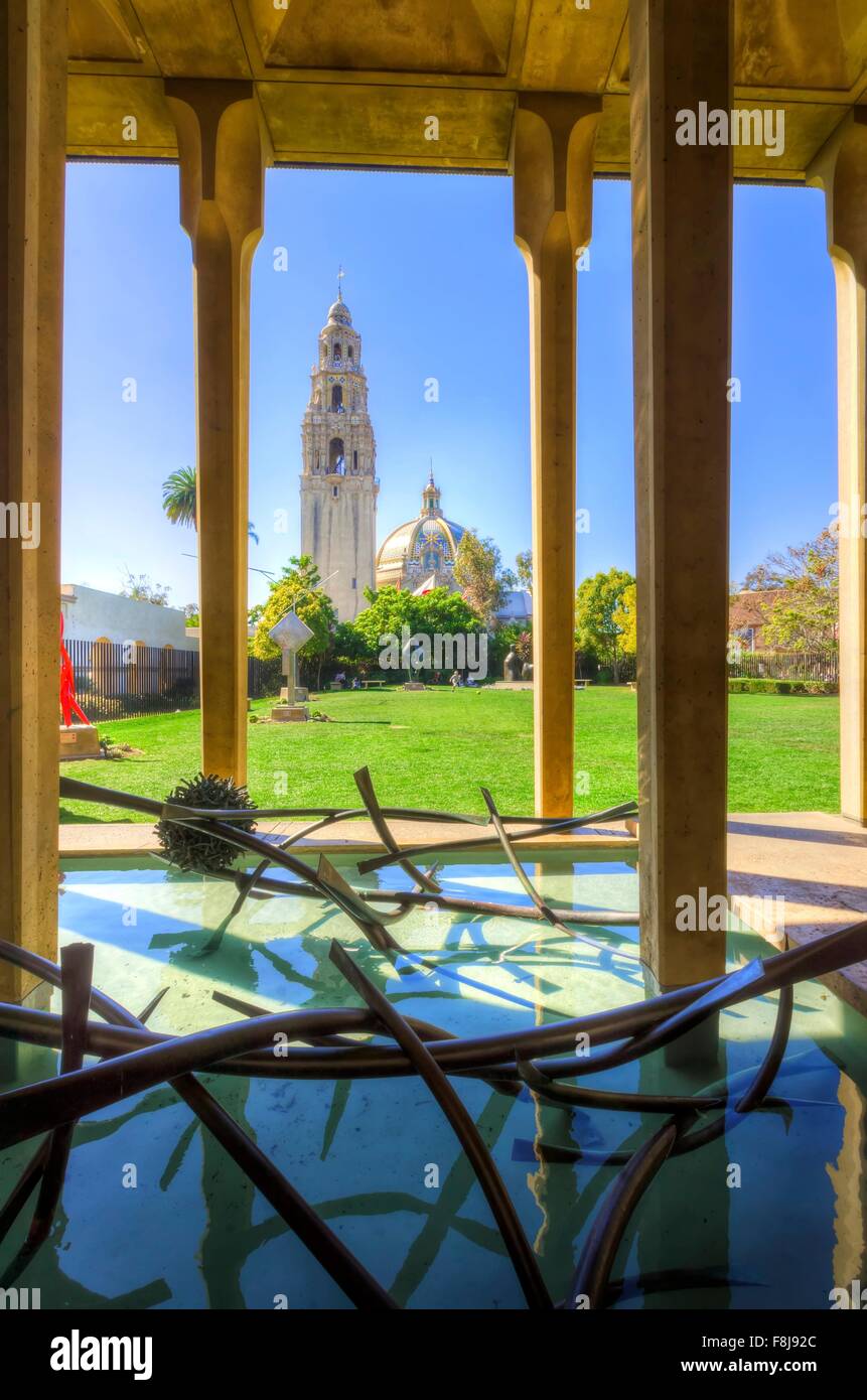 The mafnificent California bell tower and dome at the entrance of ...