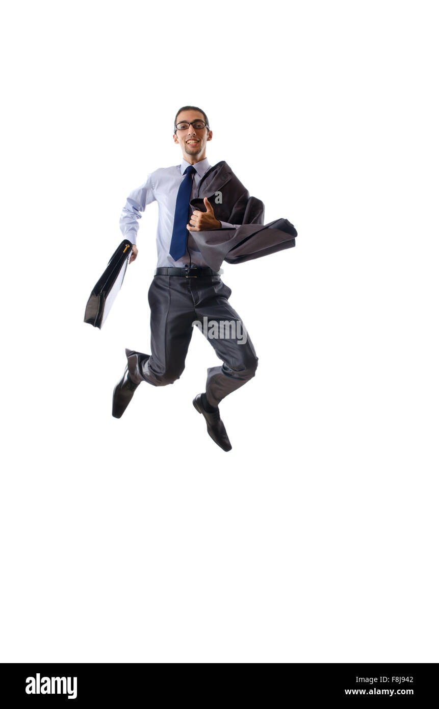 Jumping businessman isolated on white Stock Photo - Alamy