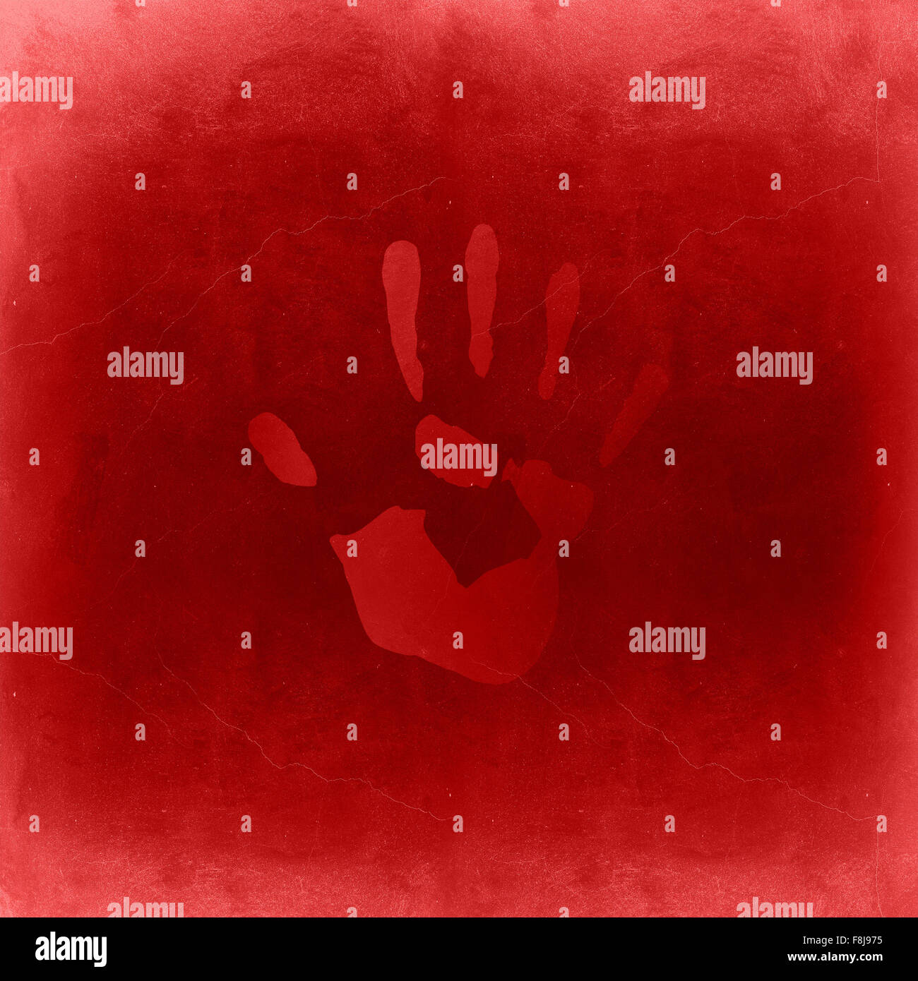Conceptual red painted hand imprint on the red wall background Stock ...
